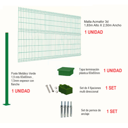 Reja Malla Acmafor 3d 1830x2500mm con Poste Verde 1900mm